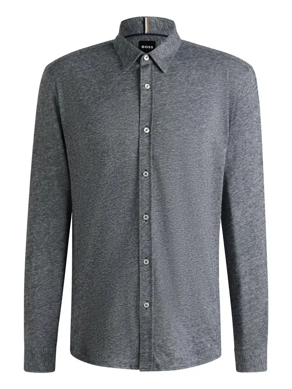BOSS Slim-fit Shirt In Slub Cotton-linen Jersey - Grey