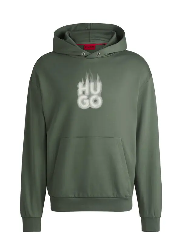 Hugo Relaxed-fit Cotton-terry Hoodie With Logo - Light Green