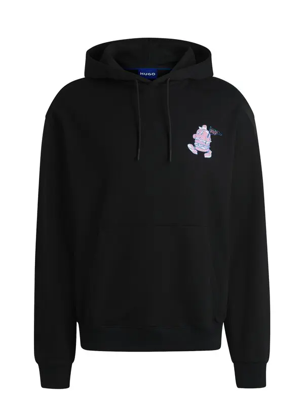 Hugo Cotton-terry Hoodie With Graphic - Black