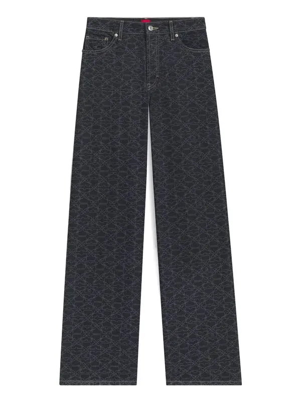 Hugo Geometric-print Super-wide-leg Jeans - Dark Blue