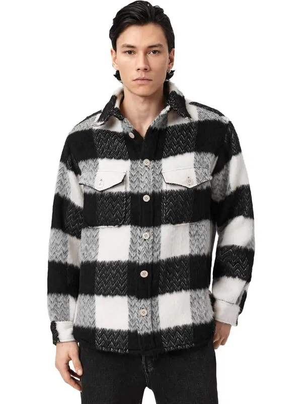 ALLSAINTS River Long Sleeve Check Shirt - Black/white