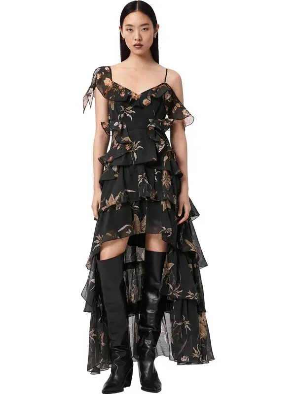 ALLSAINTS Sienna Ruffle Maxi Dress - Brown