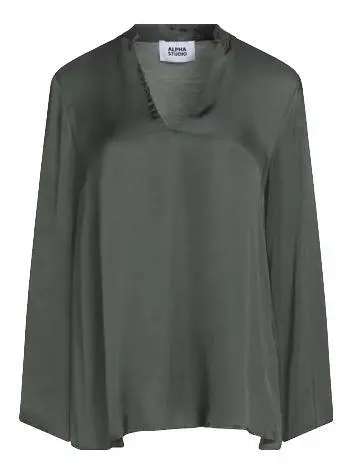 Alpha Studio Satin V-neck Top - Green