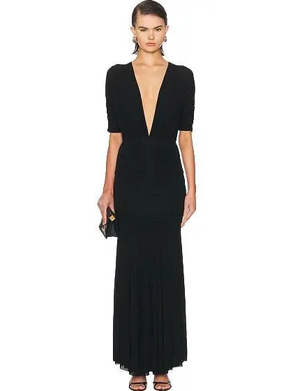Tove Yana Ruched V-neck Gown - Black