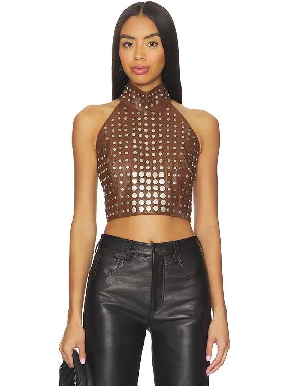 UNDERSTATED LEATHER Studded Top - Brown
