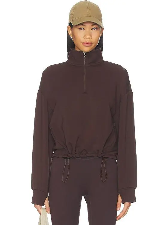 Varley Sian Cropped Half Zip Midlayer - Coffee Bean