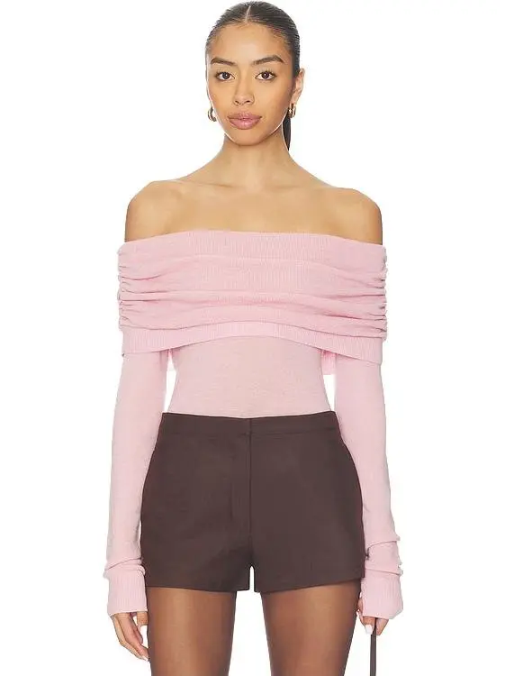Susana Monaco Light Merino Off Shoulder Sweater - Powder Pink