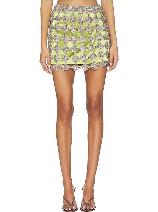SIMONMILLER Zera Crochet Mini Skirt - Moss & Satellite Silver