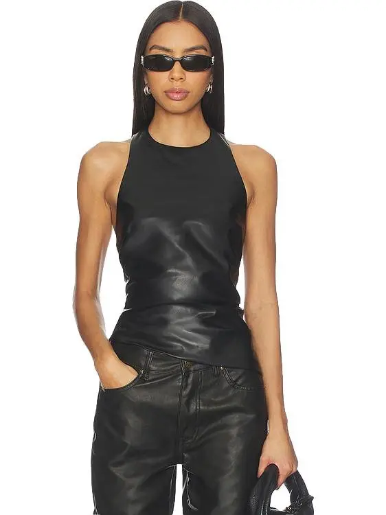 Superdown Calania Faux Leather Top - Black