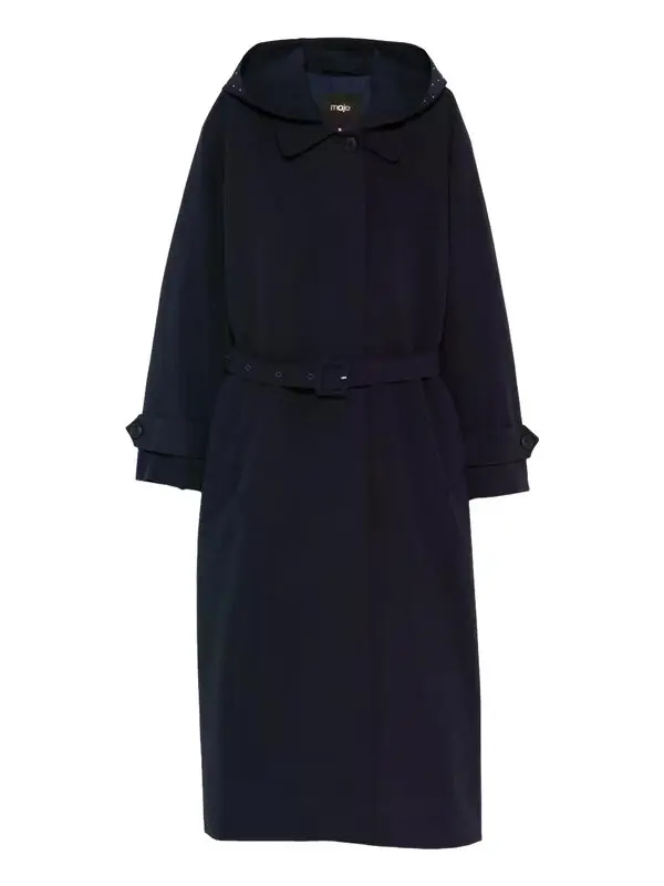 Maje Belted Coat With Detachable Hood - Blue