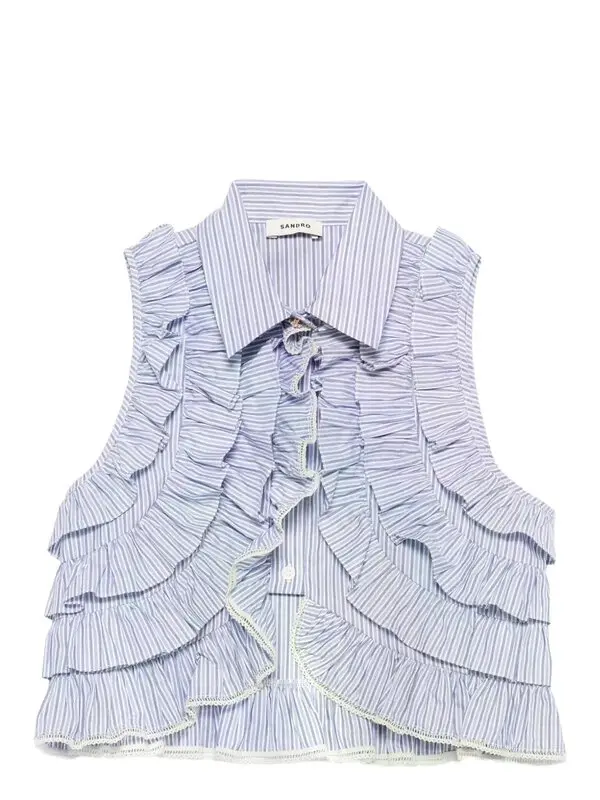 Sandro Striped Ruffled Blouse - Blue