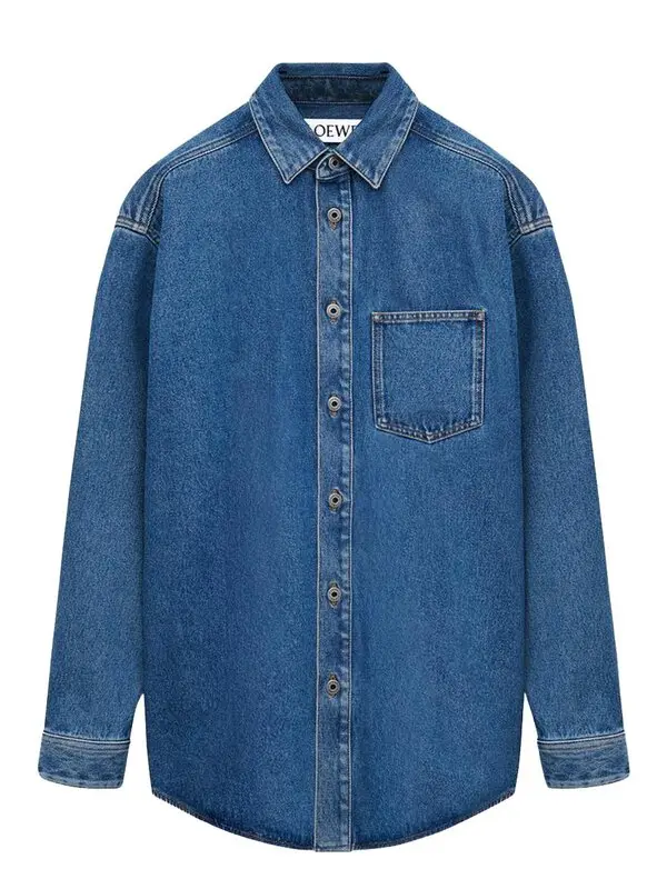 Loewe Anagram-sleeve Denim Overshirt - Medium Blue Denim
