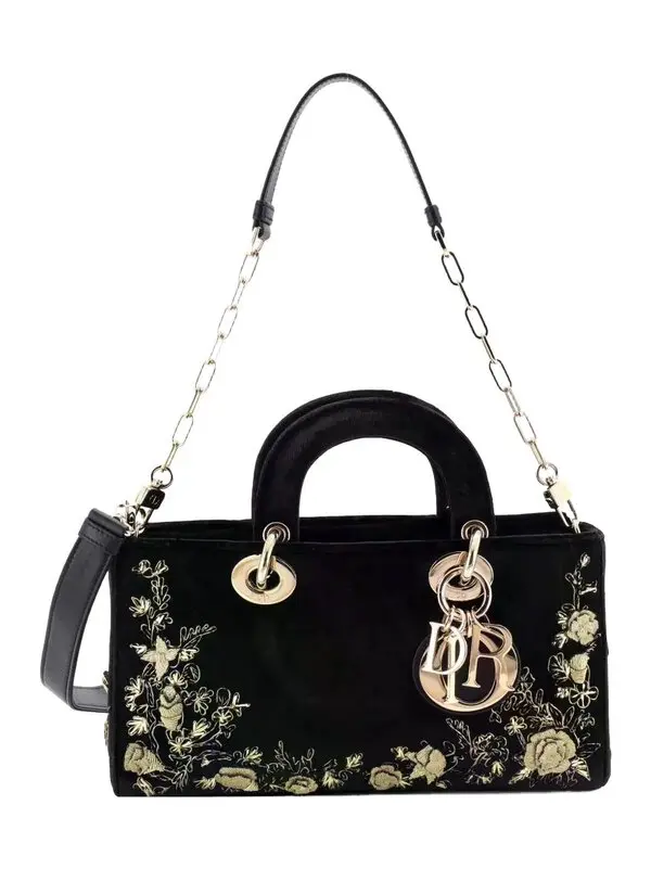 Dior Lady D-joy Embroidered Velvet Medium Shoulder Bag - Black