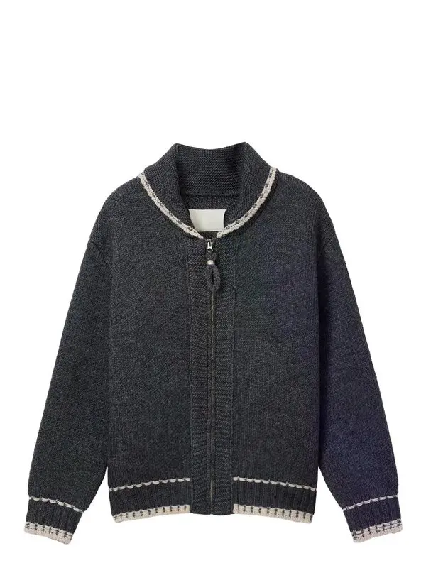 LOW CLASSIC Zip-up Knit Cardigan - Grey