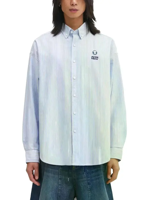 AAPE BY *A BATHING APE® Striped-pattern Logo-patch Shirt - Blue