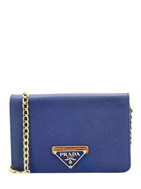 Prada Flip Lock Wallet On Chain Clutch Saffiano Leather Small - Blue