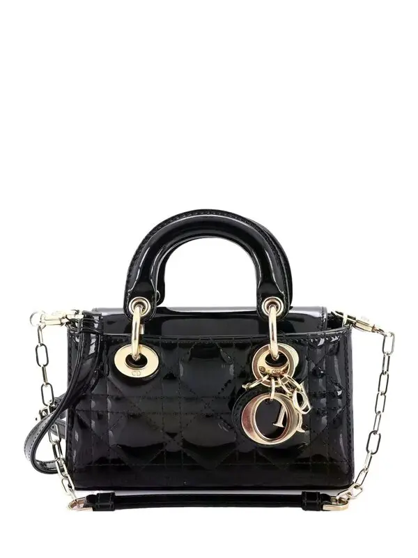 Dior Lady D-joy Cannage Quilt Patent Micro Crossbody Bag - Black