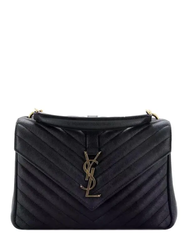 Saint Laurent Classic Monogram College Bag Matelasse Chevron Leather Medium Crossbody Bag - Black