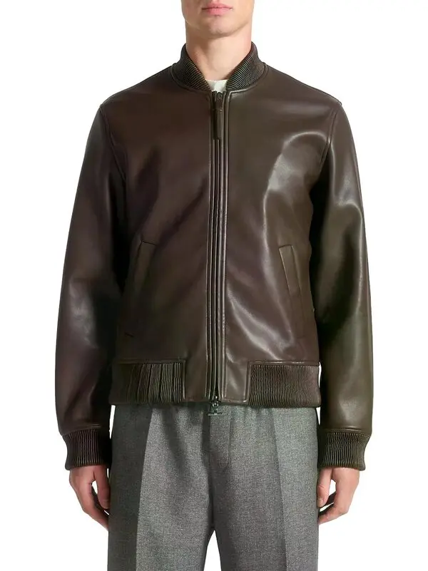 Manière De Voir Leather-effect Bomber Jacket - Brown
