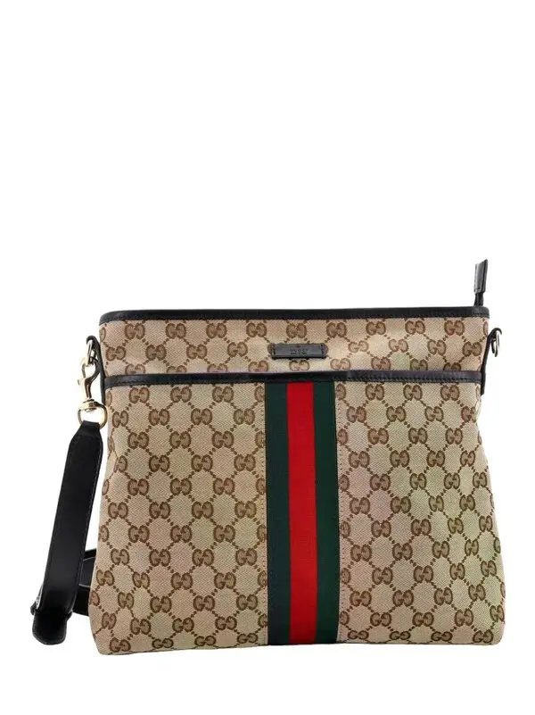 Gucci Front Pocket Web Messenger Gg Canvas Small Crossbody Bag - Brown