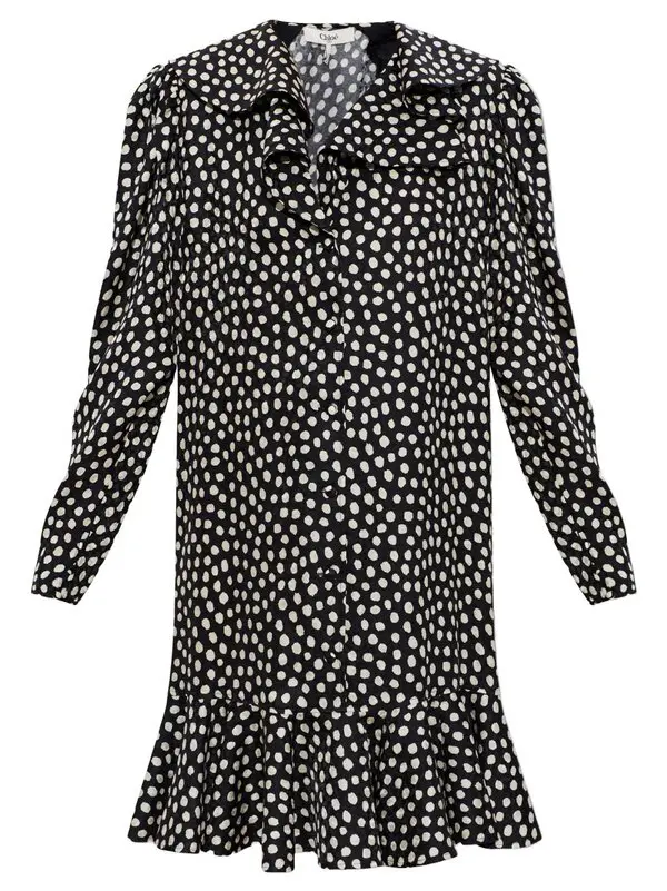 Chloé Silk Polka Dot Mini Dress - Black