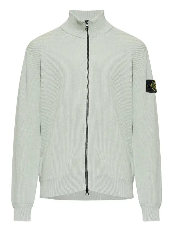 Stone Island Cardigan With Stand-up Collar - Green