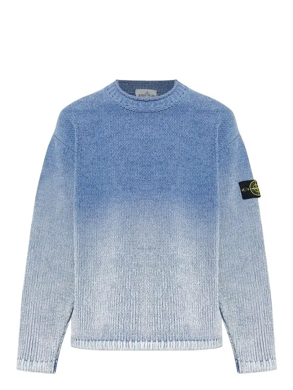 Stone Island Sweater With Decorative Paint Finish - Light Blue