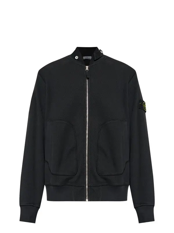 Stone Island Zip-up Cotton Sweatshirt - Black