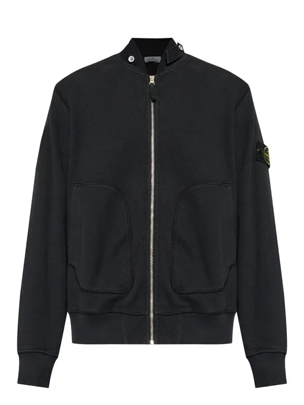 Stone Island Zip-up Cotton Sweatshirt - Black