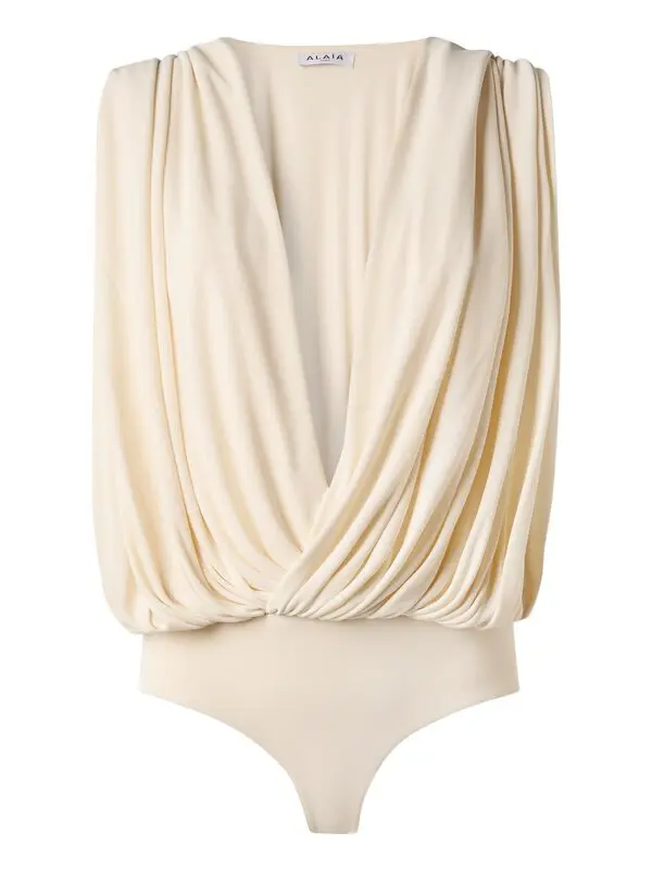 Alaïa Hooded Draped Jersey Bodysuit - Neutrals