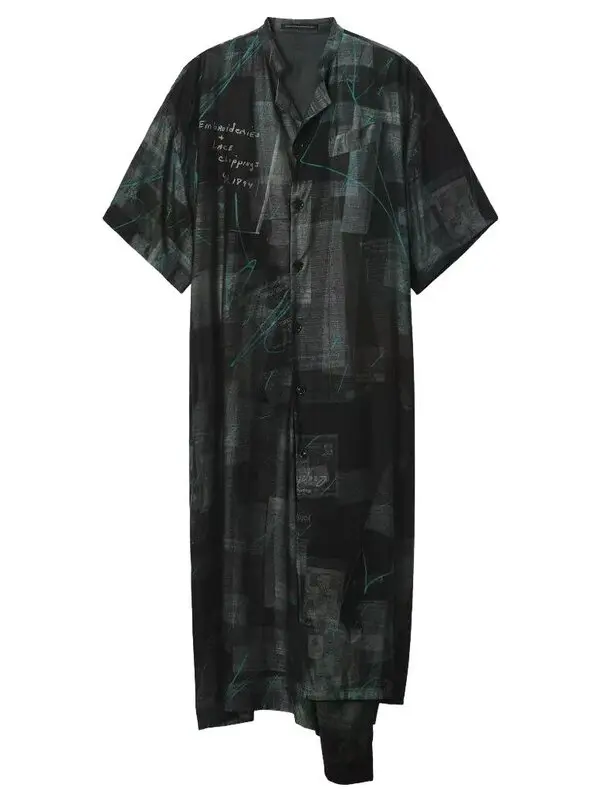 Y’s Printed Button-front Shirt Dress - Black