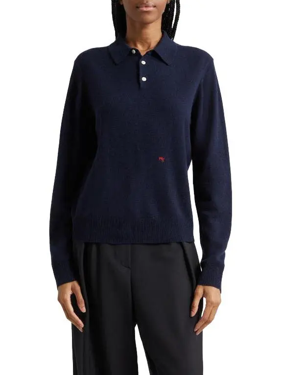 HOMMEGIRLS Wool & Cashmere Polo Sweater - Navy