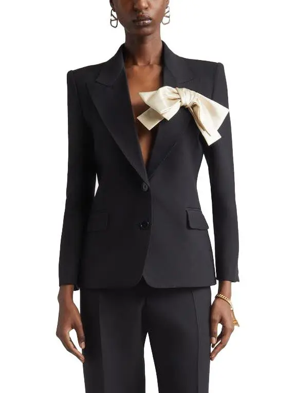 Valentino Garavani Double Duchesse Bow Detail Crepe Couture Jacket - Black/ivory
