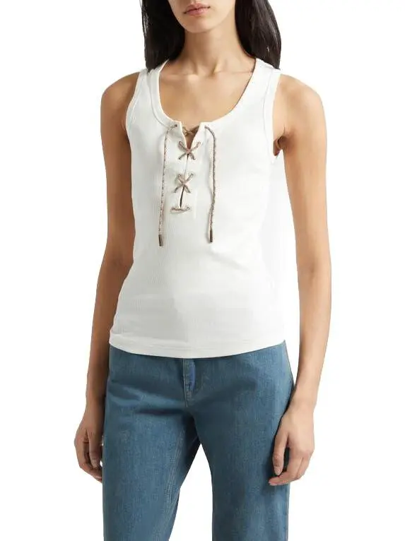 Burberry Cleo Lace-up Rib Tank - Chalk