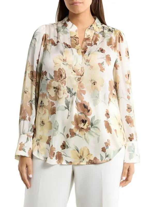 Anne Klein Floral Satin Top - White Dove Multi