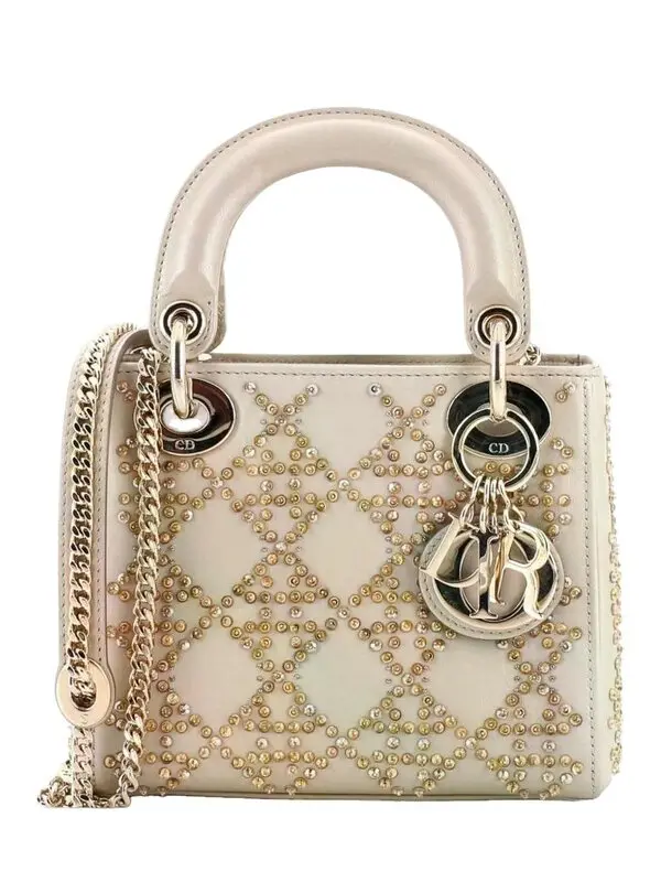 Dior Lady Chain Bag Crystal Embellished Cannage Quilt Leather Mini Satchel - Gold