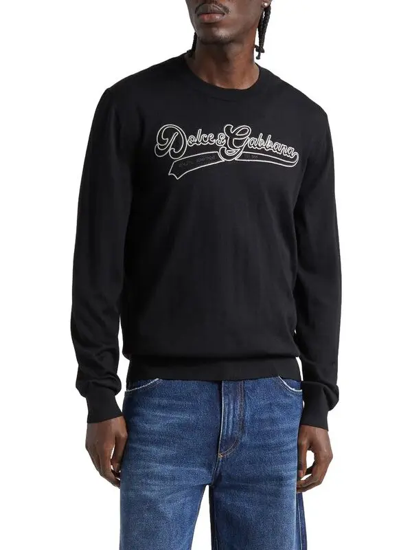 Dolce & Gabbana Long Sleeve Wool Crewneck T-shirt - Nero