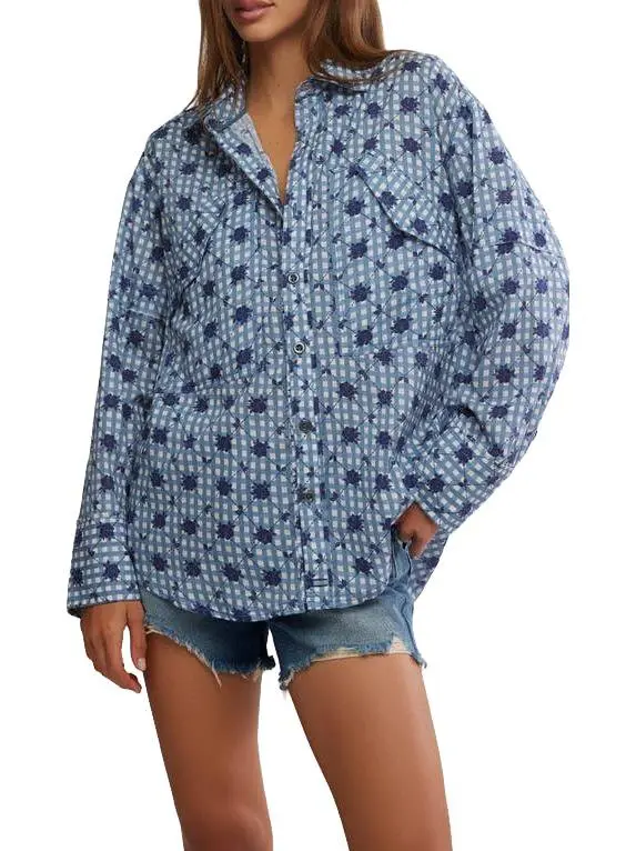 Free People Hidden Flower Button-up Shirt - Navy Combo