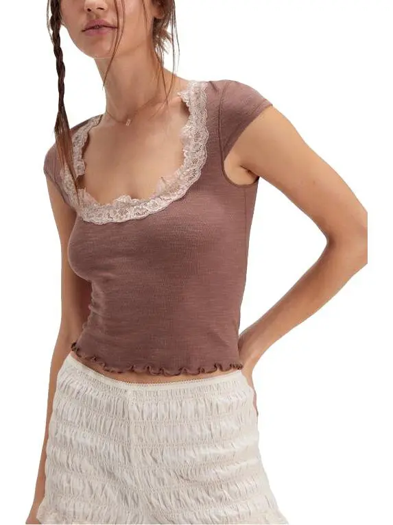 Free People Lace Trim Top - Withered Rose
