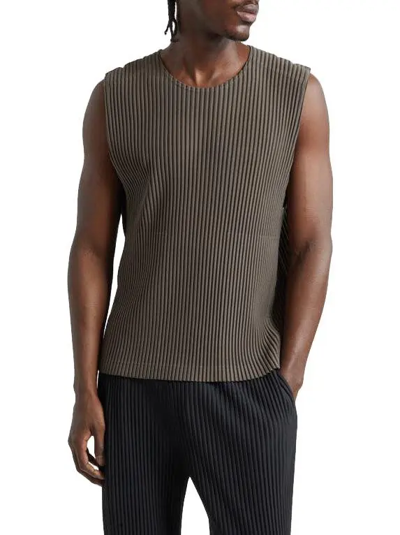 Issey Miyake Tailored Pleats Sleeveless Top - Mudstone Gray