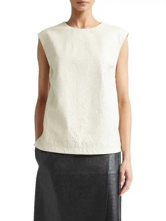 Loulou De Saison Fiza Ostrich Embossed Leather Top - Ivory