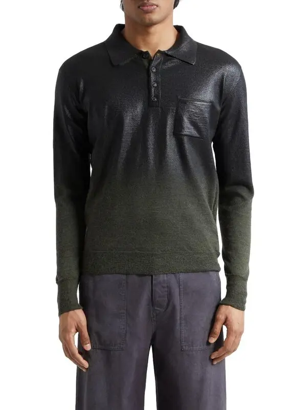 MAISON MARGIELA Metallic Long Sleeve Polo - Green/black