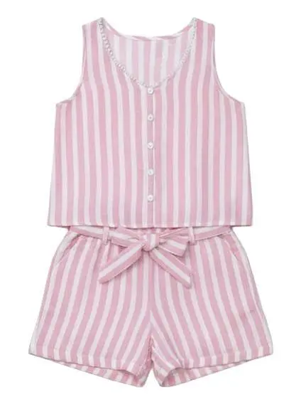 MIA BELLE GIRLS Cotton Sleeveless Top And Short Set - Pink