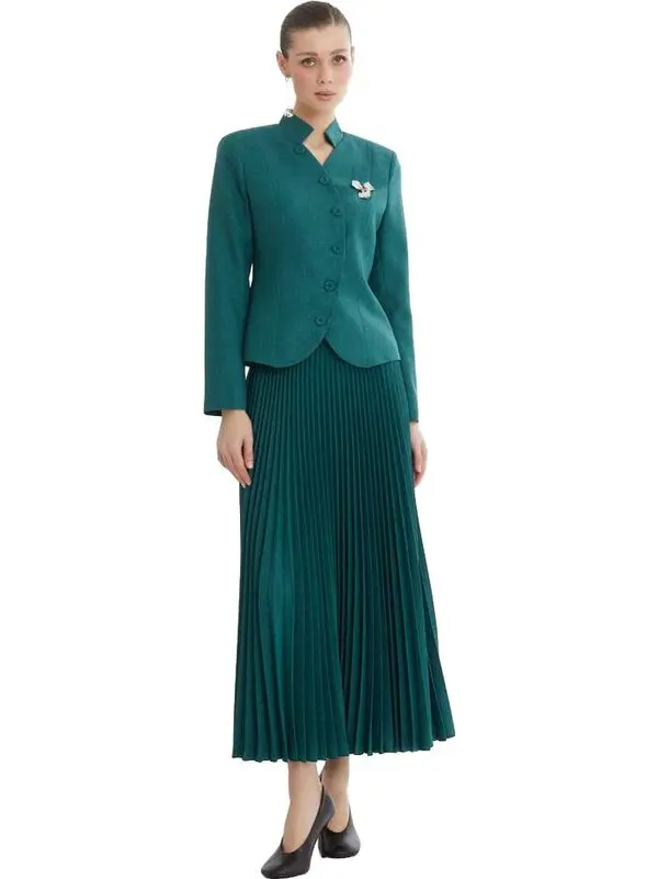 GIZIA Double-breasted Jacket And Pleated Skirt Set - Green