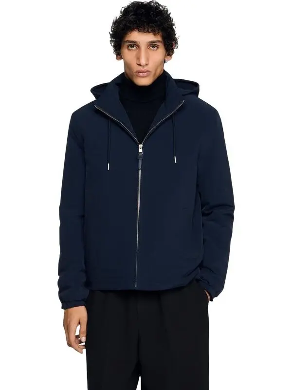 Sandro Hooded Technical Fabric Zip-up Jacket - Midnight Blue