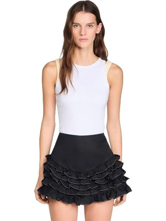Sandro Ruffled Skort With Topstitching - Black
