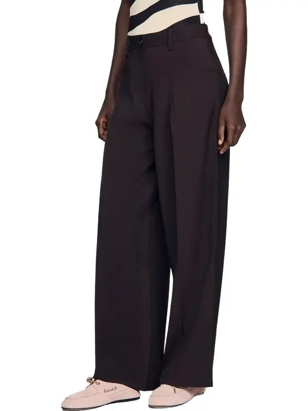 Sandro High-waisted Wide-leg Trousers - Brown
