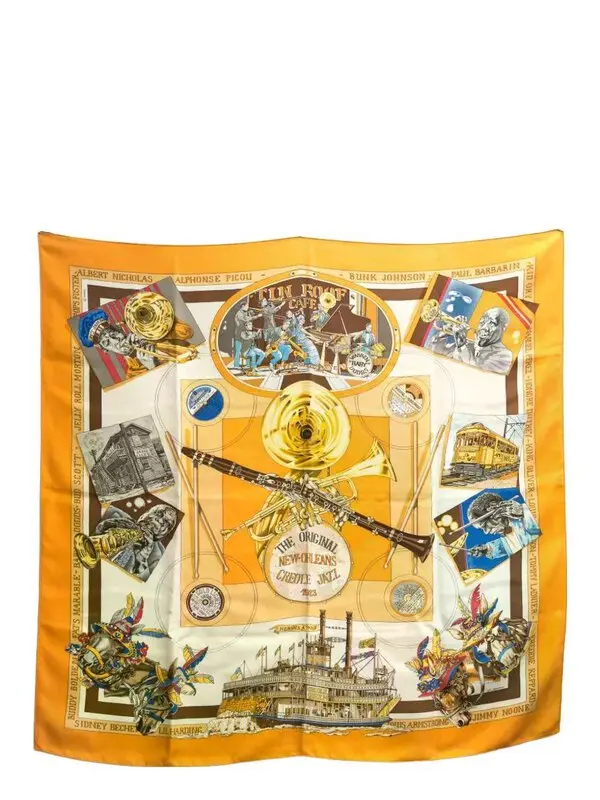 Hermès 1996 1923 New Orleans Creole Jazz Silk Scarf - Orange