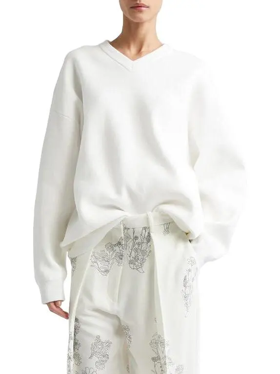 Victoria Beckham Relaxed Fit V-neck Chenille Sweater - White
