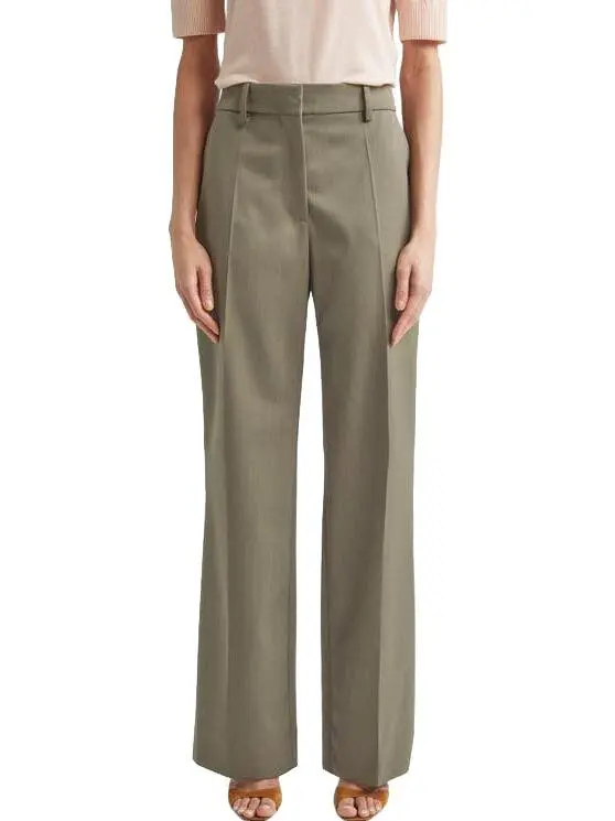 Victoria Beckham Tailored Straight Leg Wool Blend Trousers - Sage Melange